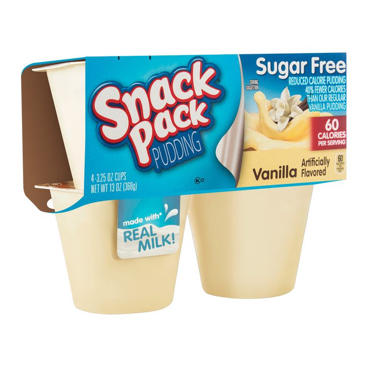 Pudín Snack Pack Sabor a Vainilla Sin Azúcar Pack de 4 unid Vaso 368 gr ...