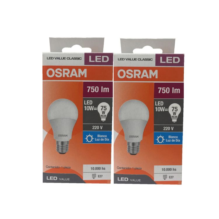 Osram Foco LED 10W E27 Luz Fría Paquete 2 unid - Wong