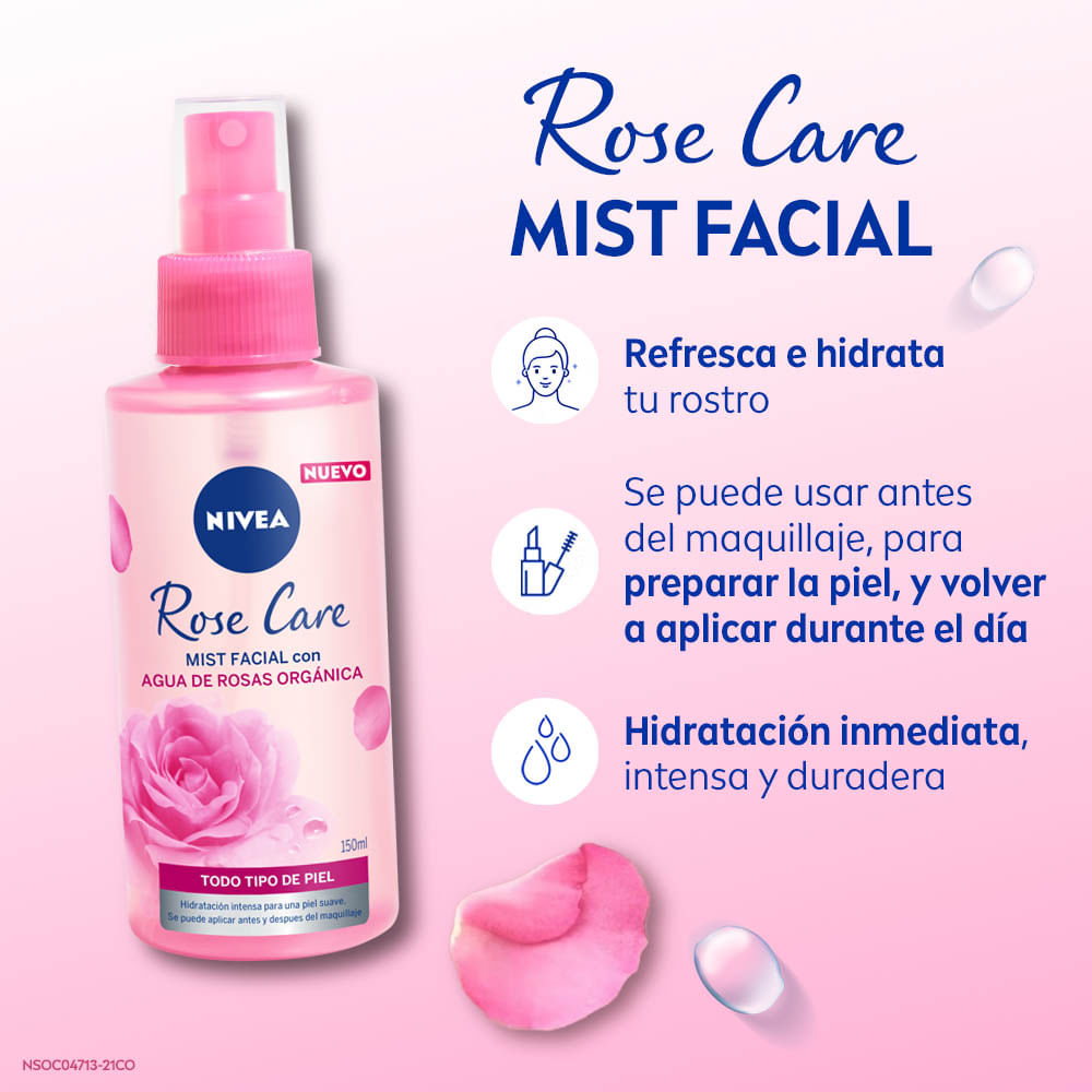 Mist Spray Facial Refrescante Nivea Rose Care 150ml - Wong